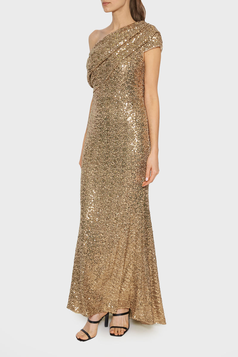 Draped Shoulder Sequin Gown | Badgley Mischka | BySymphony