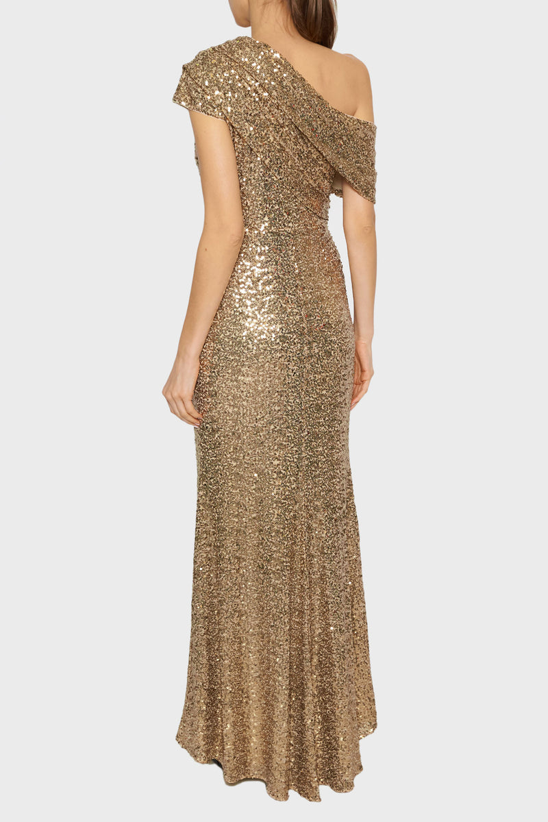 Draped Shoulder Sequin Gown | Badgley Mischka | BySymphony